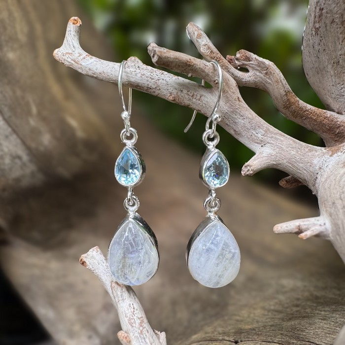Blue Topaz & Moonstone Earrings - UnderArt Gallery | Gemstone Jewellery